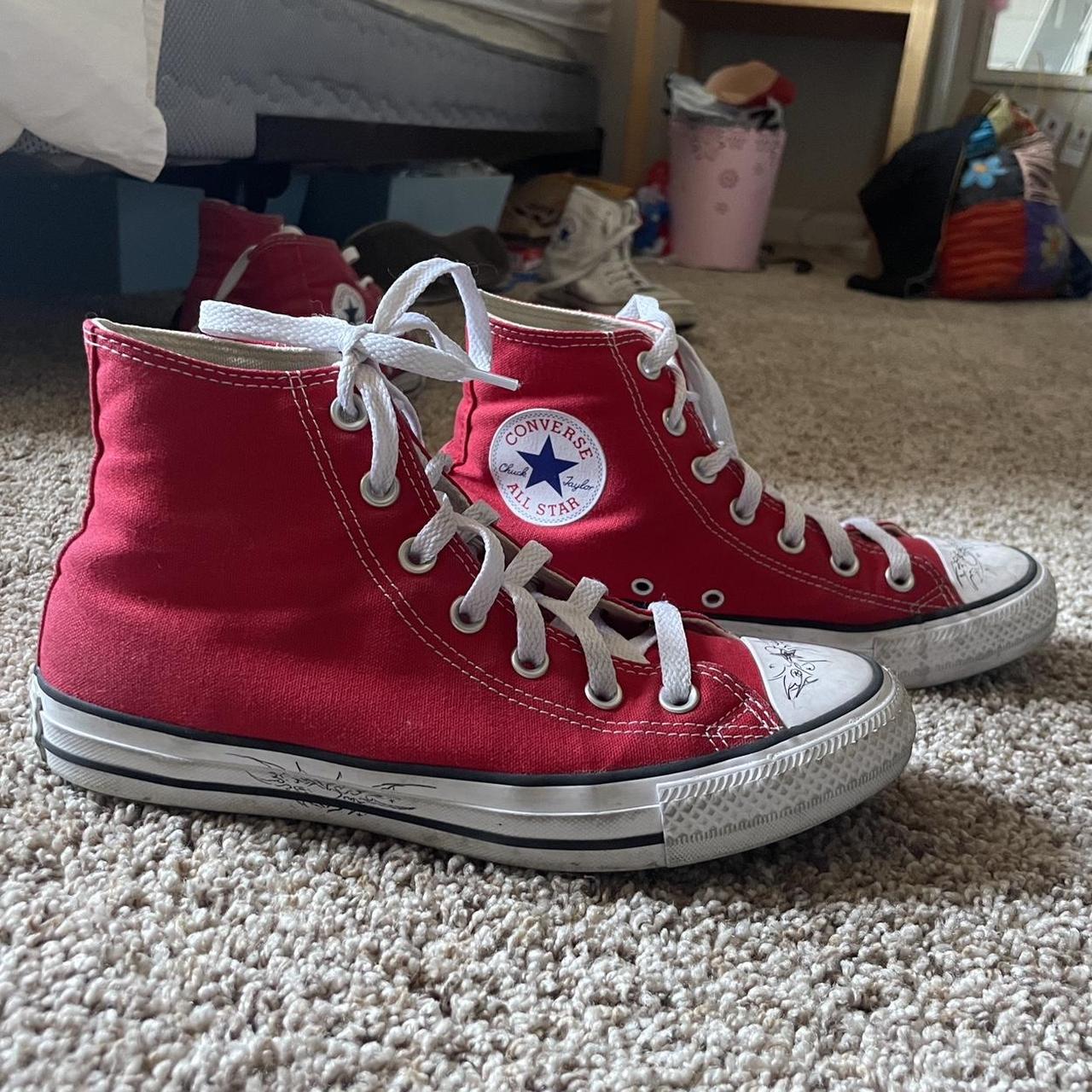 red converse size 8 (w) worn multiple times but in... - Depop red converse size 8 (w) worn multiple times but in... - Depop