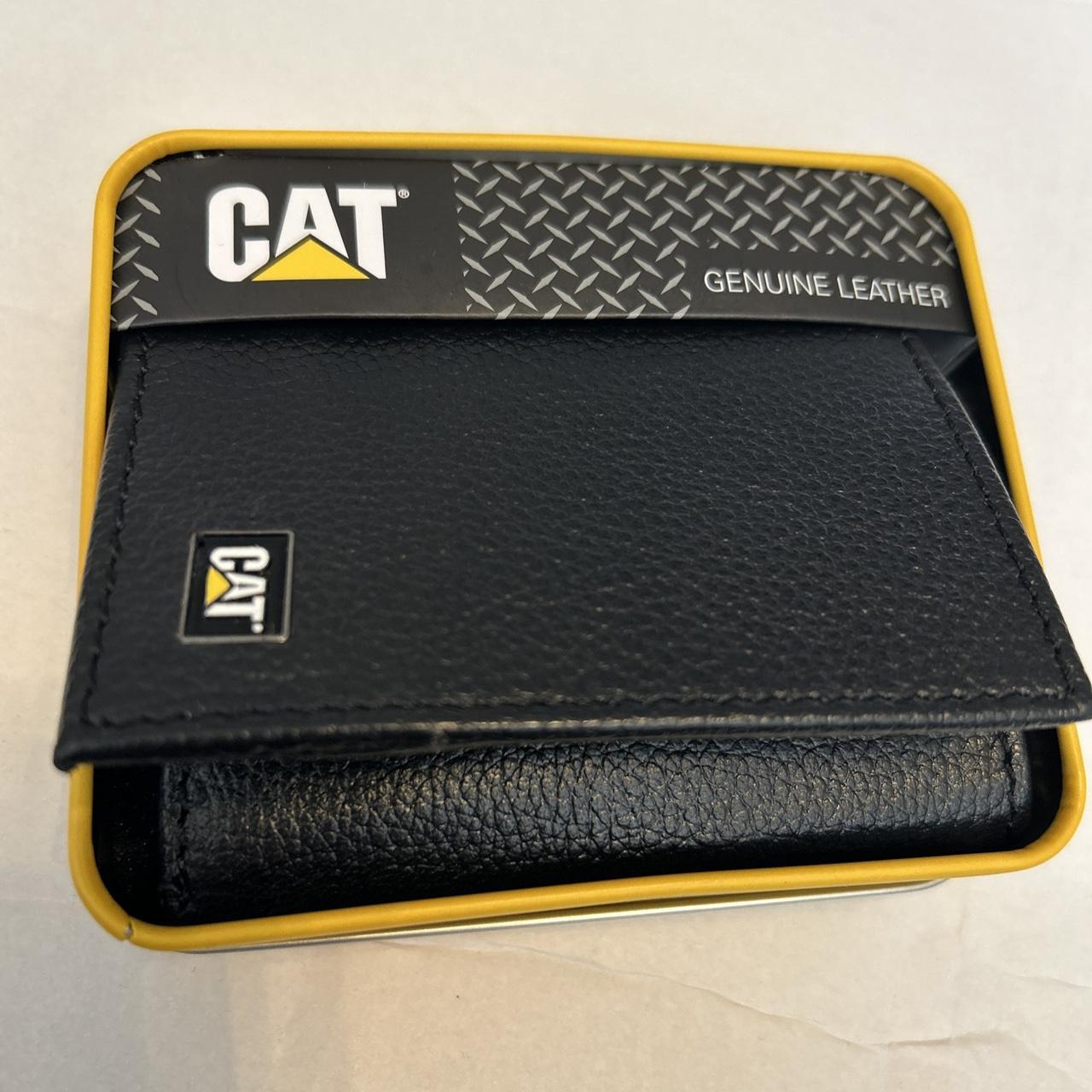 CAT Caterpillar Men's Leather Trifold Wallet Emboss... - Depop