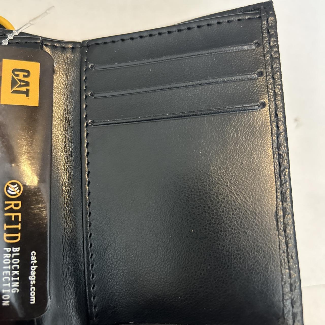 CAT Caterpillar Men's Leather Trifold Wallet Emboss... - Depop