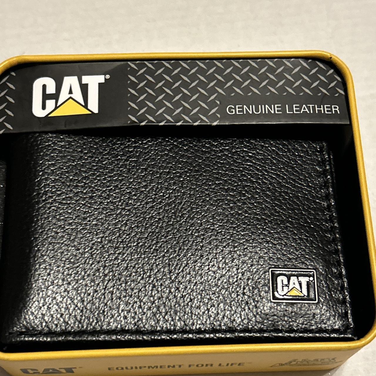 CAT Caterpillar Men's Leather Bifold Wallet Emboss... - Depop