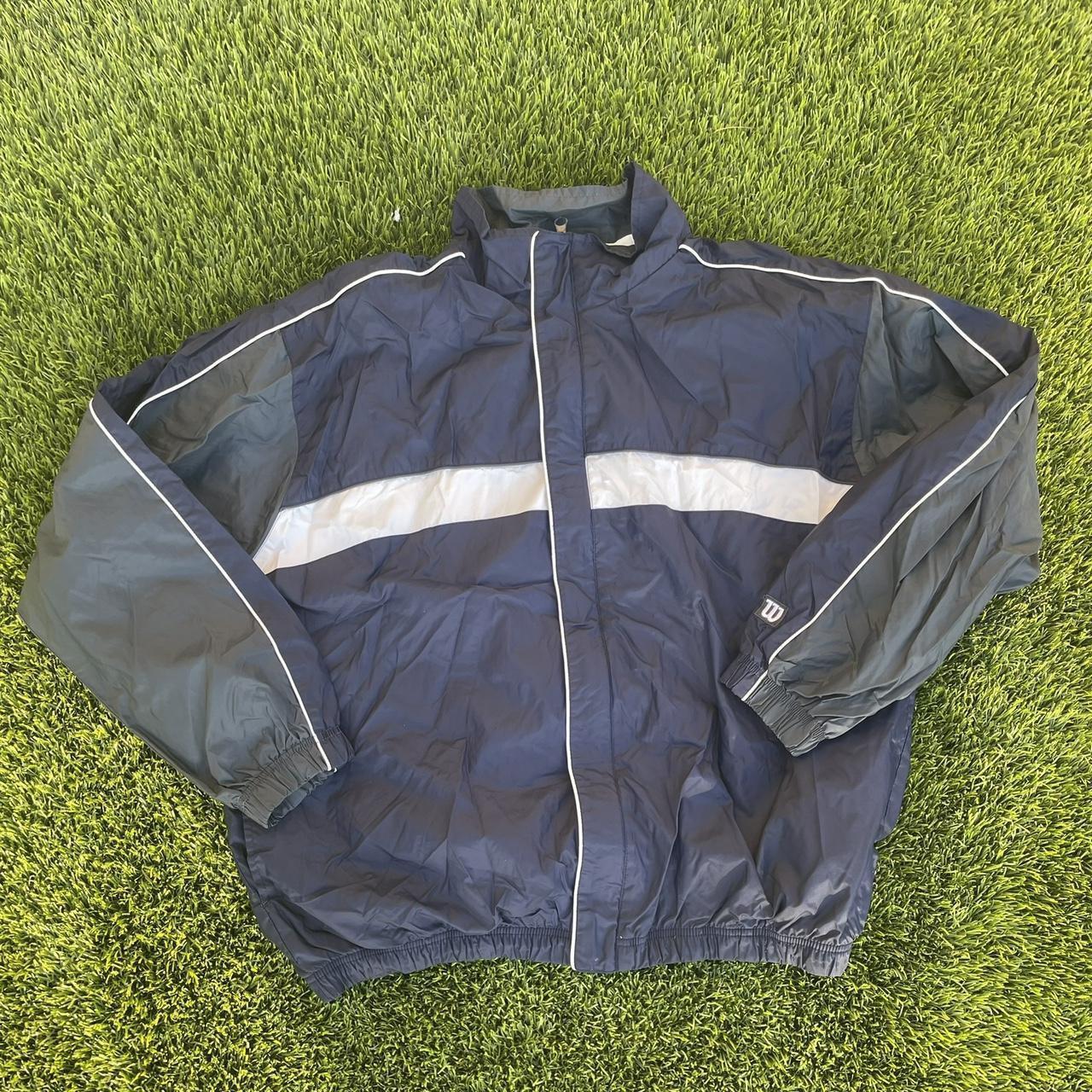 Wilson Windbreaker Zip up Navy and white Small - Depop