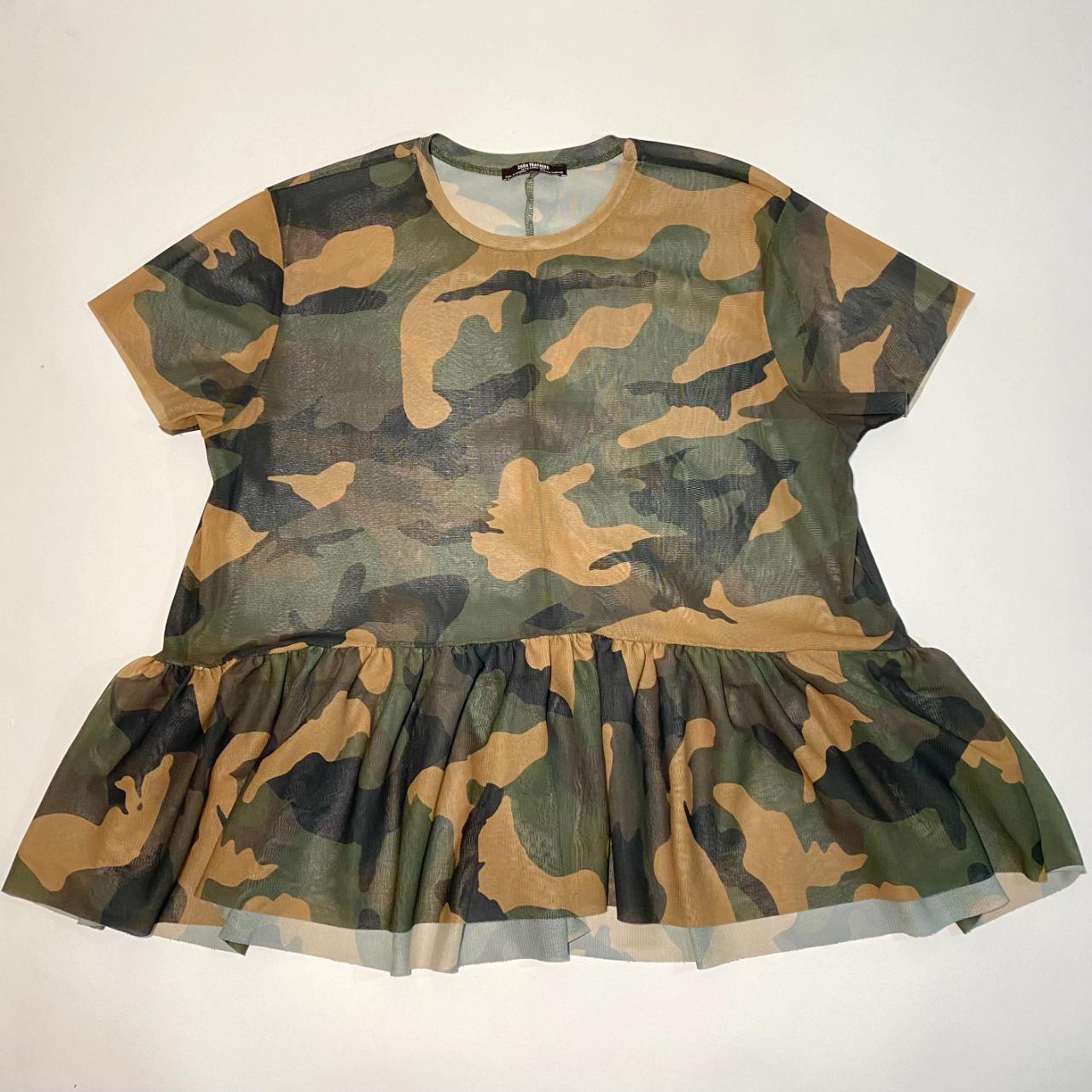 Zara Trafaluc Camo Sheer Peplum Oversize Blouse Depop