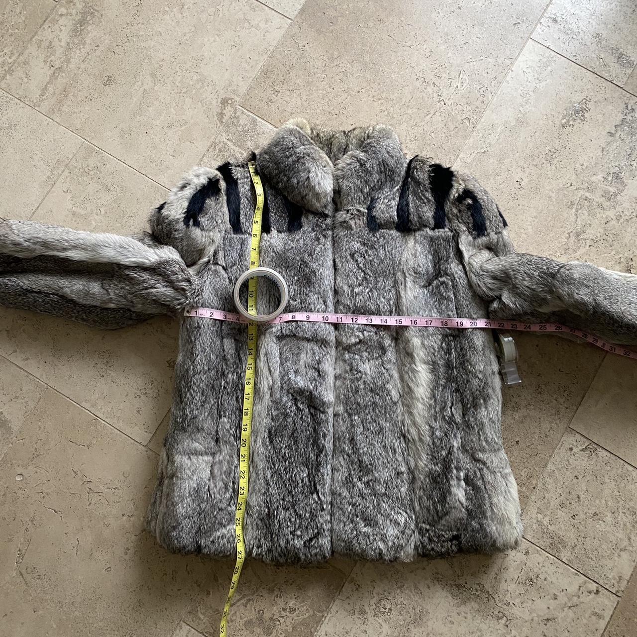 Grey rabbit fur coat with a touch of glamour... | Depop