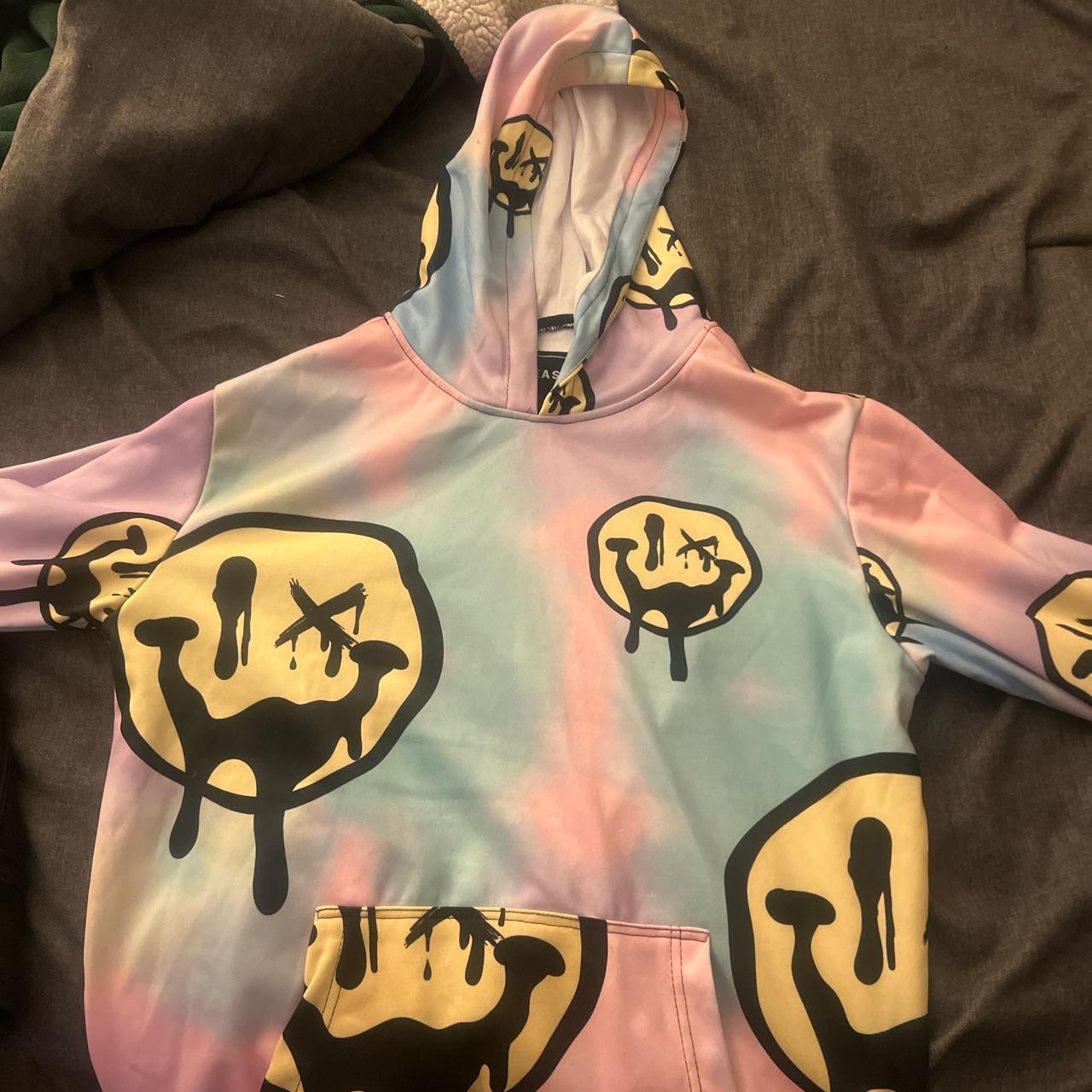 Tie Dye Smile Emoji Hoodie Mens M Depop