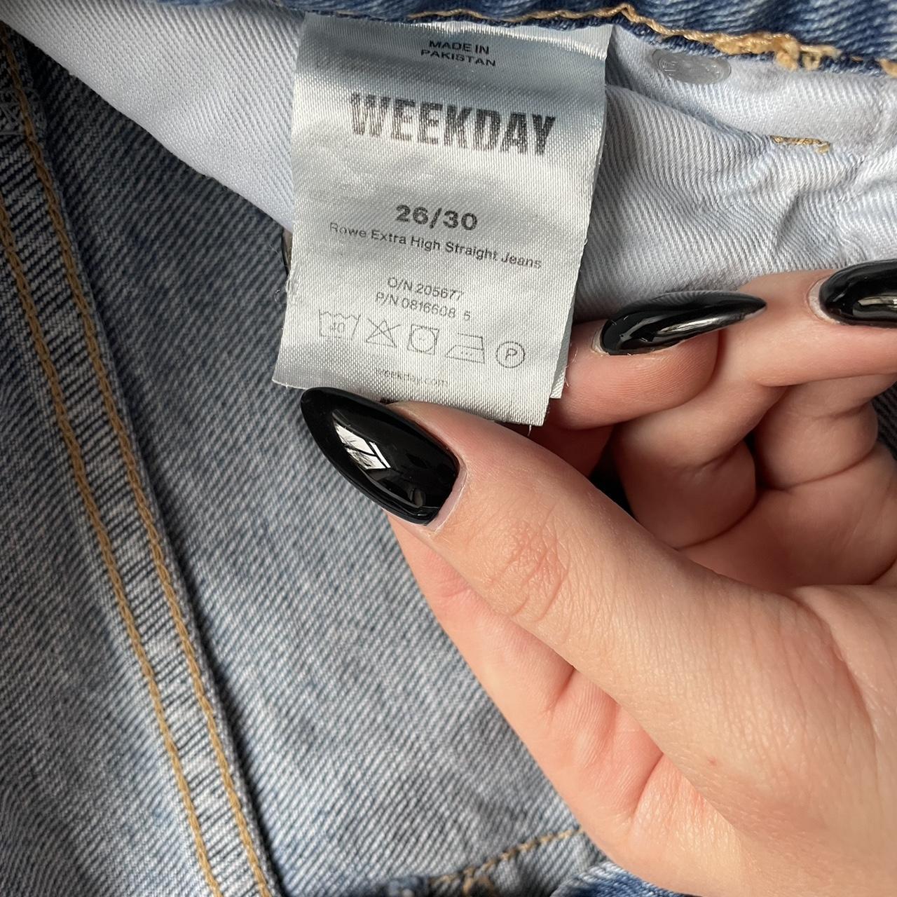 blue high waisted straight leg jeans, weekday, size... - Depop