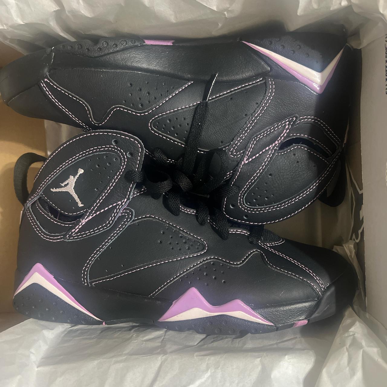 Jordan 7, black & purple, grade school size: 5.5,... - Depop