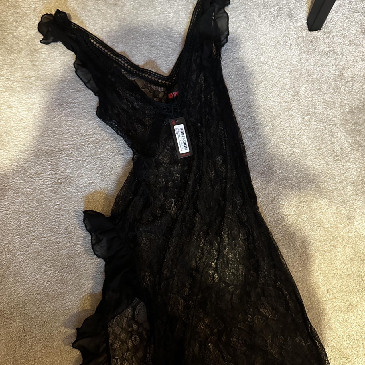 Miss pap black lace frill mesh maxi dress with split... - Depop