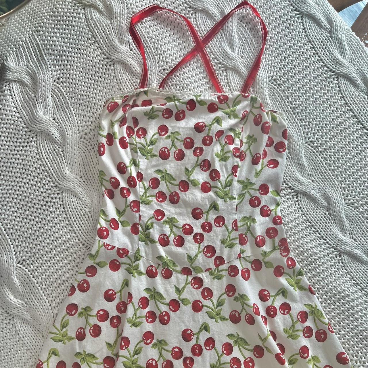 Old fashioned red and white cherry dress Size 6 Ruby... - Depop