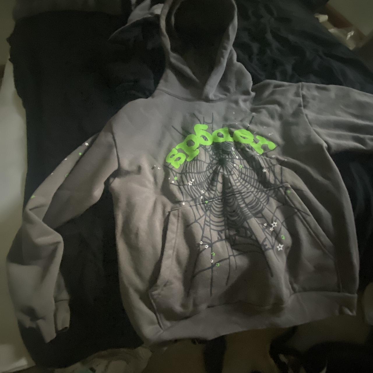 Green and Gray sp5der hoodie - Depop