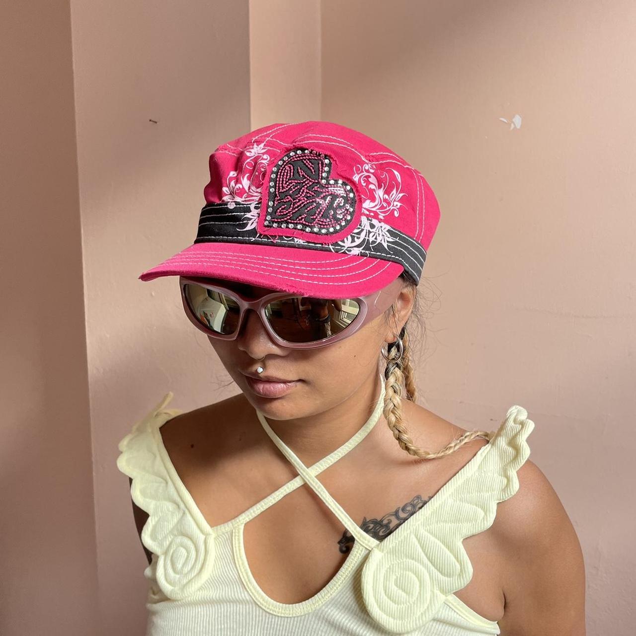 Y2k Grunge Pink Newsboy Hat 2000s Nascar Pink... - Depop
