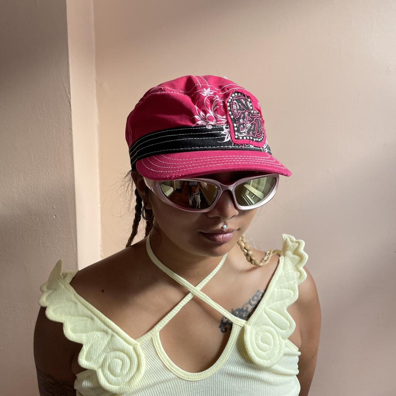 Y2k Grunge Pink Newsboy Hat 2000s Nascar Pink... - Depop