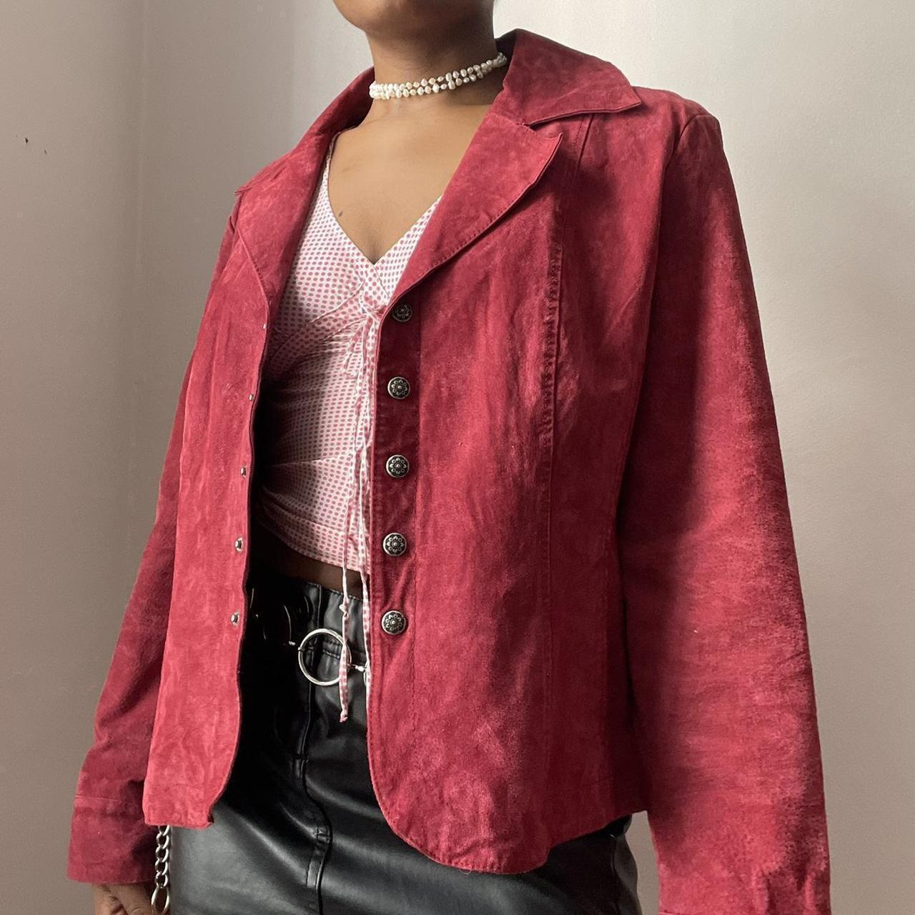 Y2k Red Leather Jacket Size Medium Vintage y2k... - Depop