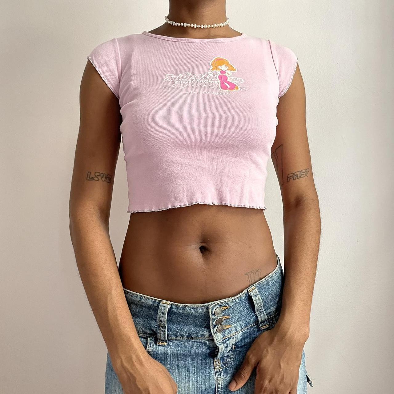 Y2k pink Baby Tee Size Small 2000s pink Baby... - Depop