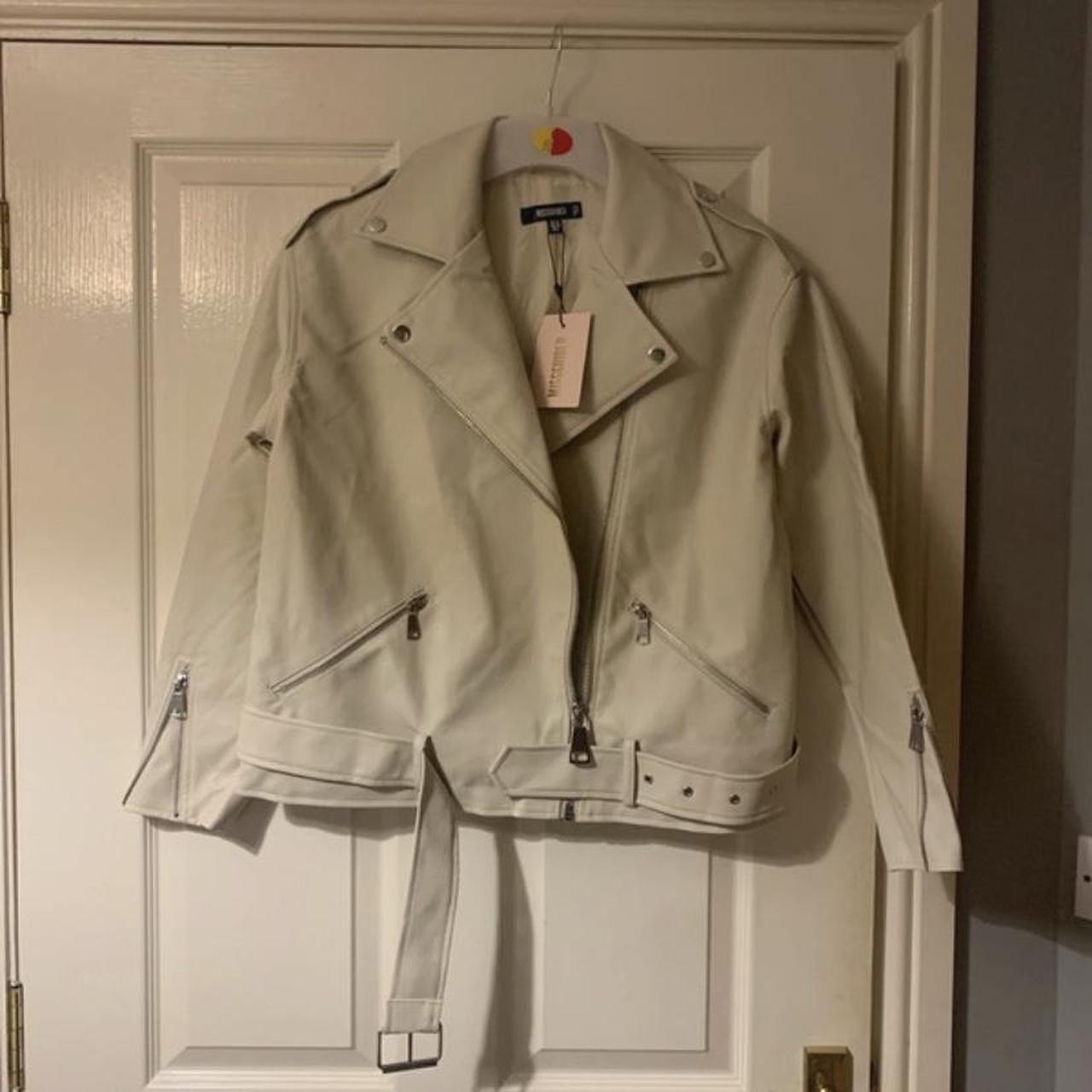White Leather Missguided biker jacket Is new with... - Depop
