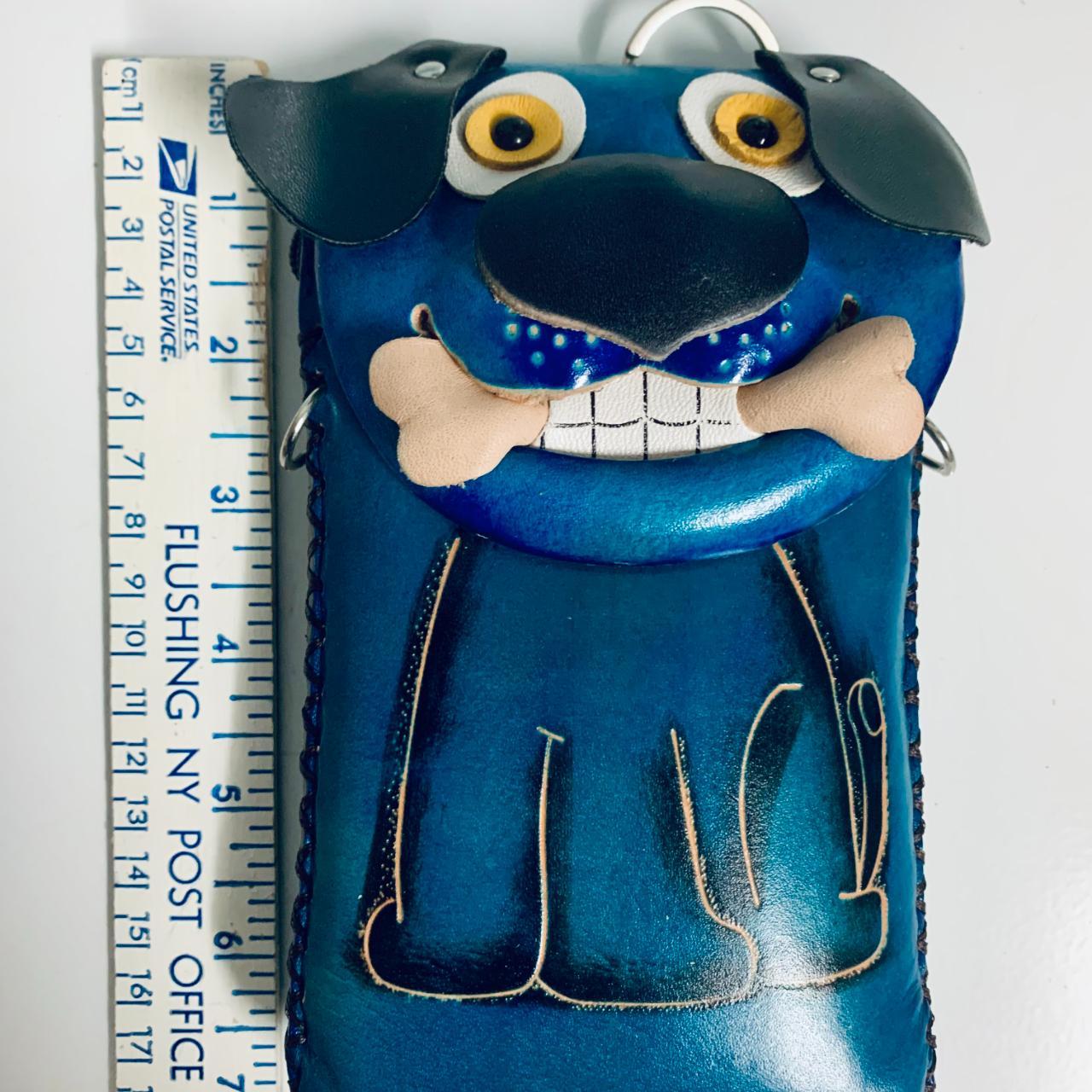 Blue Leather Smiling Puppy Handbag. Made by fully... - Depop