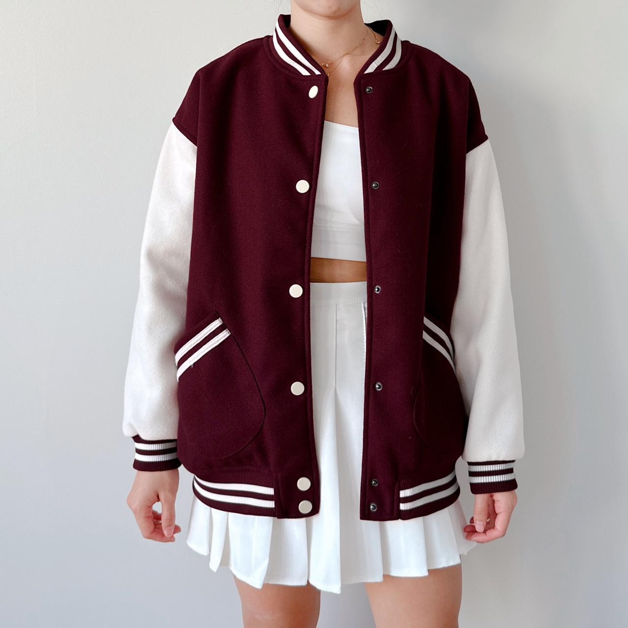 Maroon Two-Tone Baseball Varsity Jacket - M ♡ New... - Depop