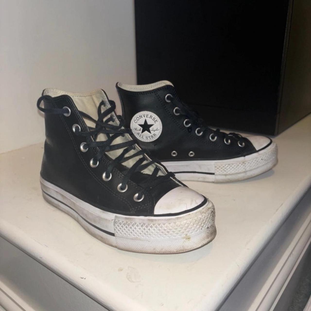 Leather black platform converse Size 6 platform... - Depop