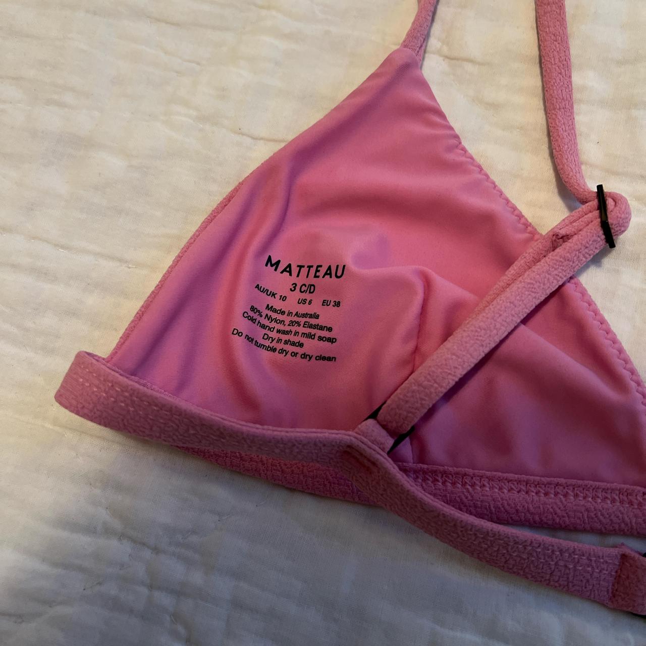 Matteau 90s bikini bottoms and triangle top in pink... - Depop