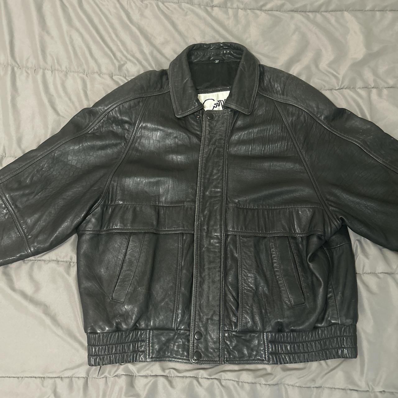 VINTAGE LEATHER JACKET WITH NATURAL WASH SIZE L - Depop