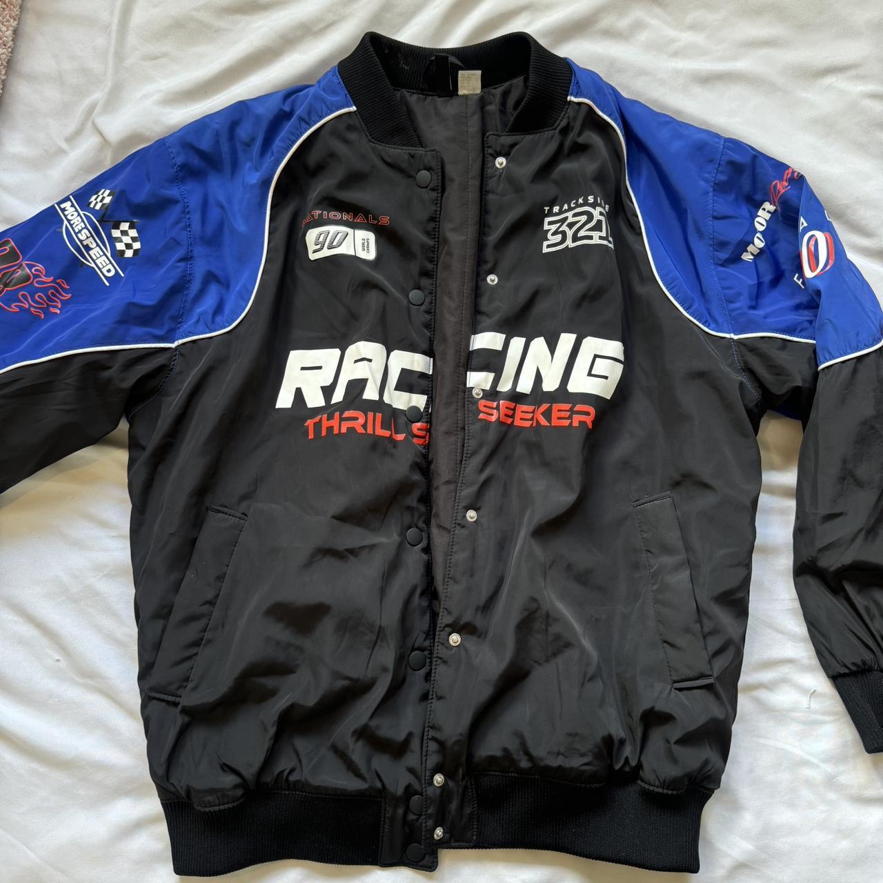 Black and blue racing varsity jacket #racing... - Depop
