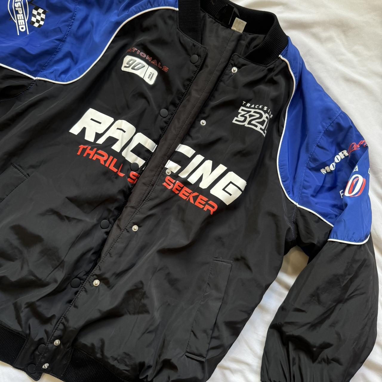 Black and blue racing varsity jacket #racing... - Depop