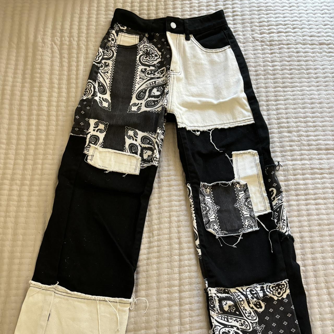 Shein Black and White Patchwork Jeans - Depop