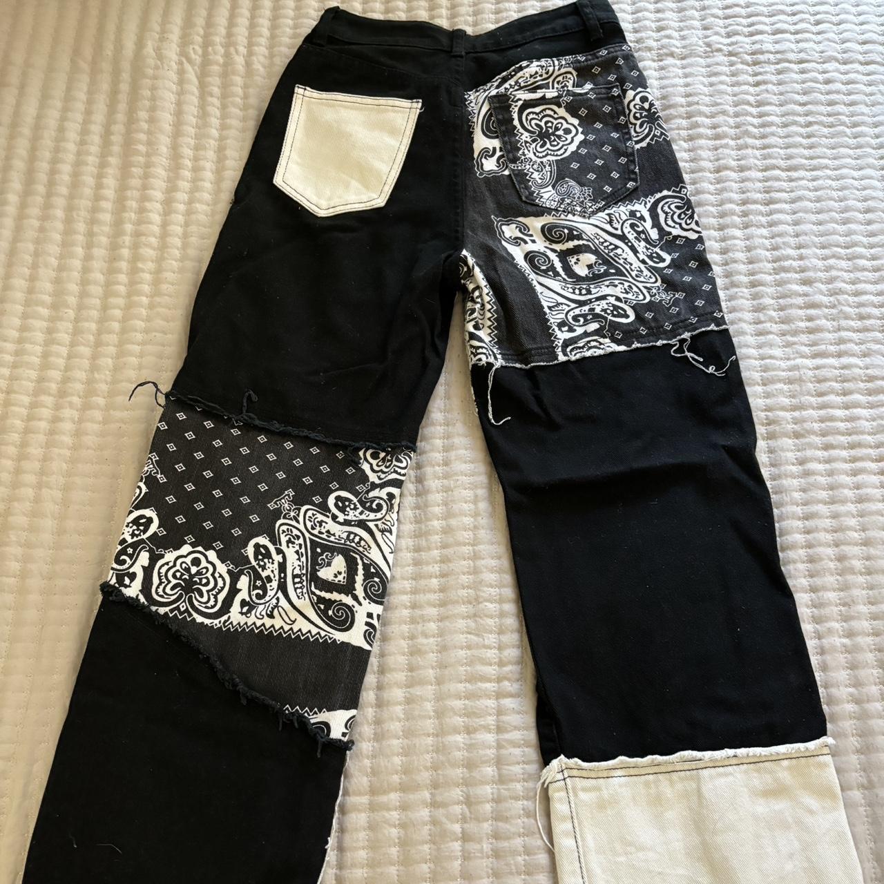 Shein Black and White Patchwork Jeans - Depop