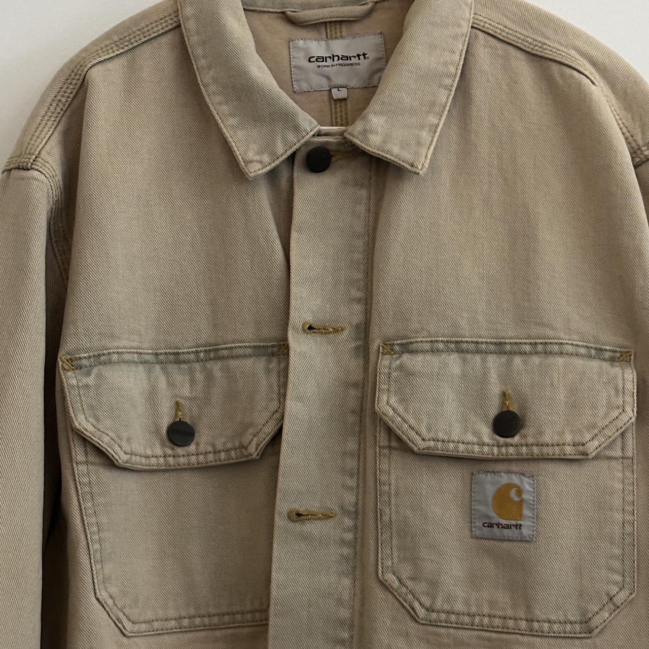 Carhartt Beige Garment dyed denim work jacket - Depop