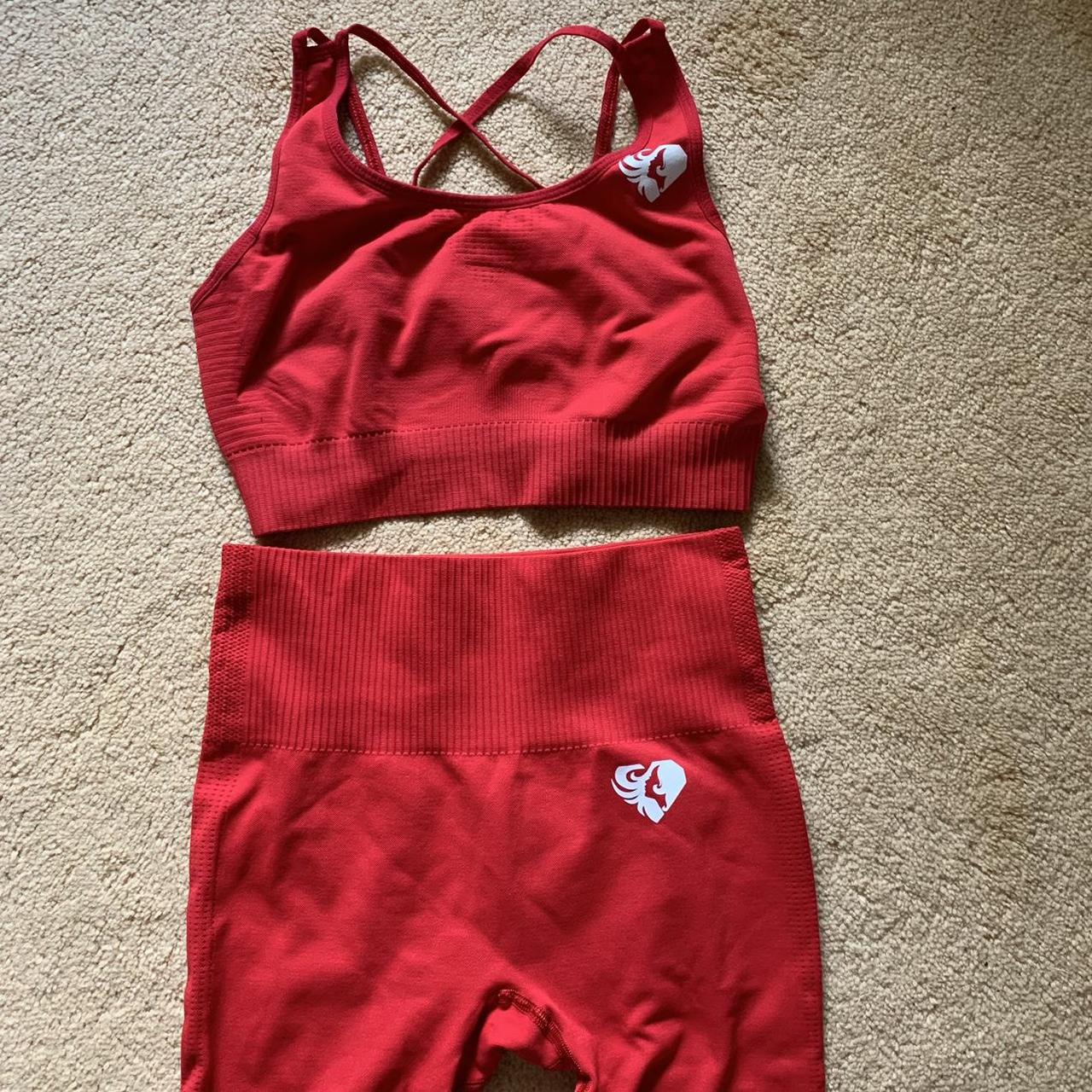 Red gym set, leggings and sports bra. Never worn,... - Depop