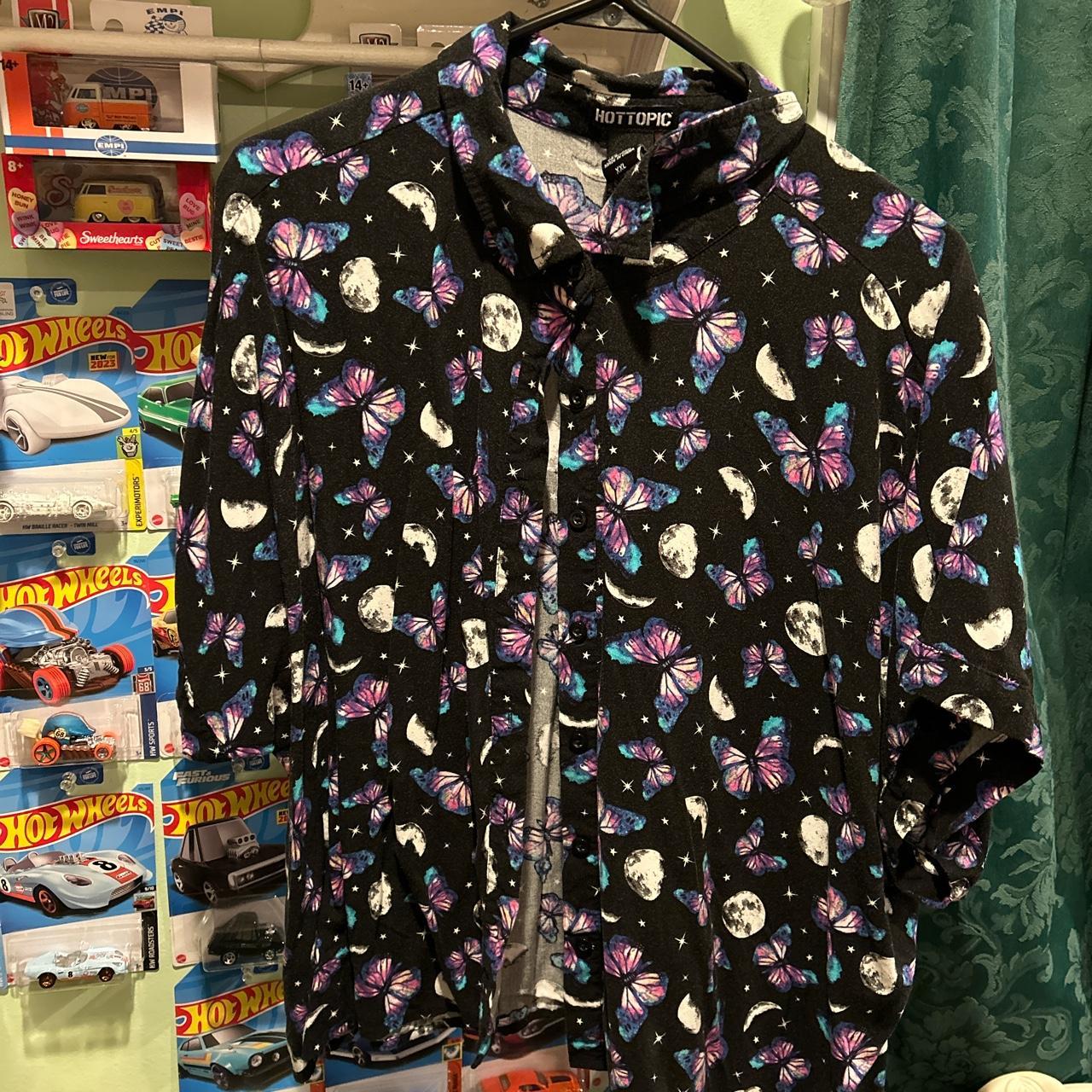 butterfly and moon button up from hot topic worn... - Depop