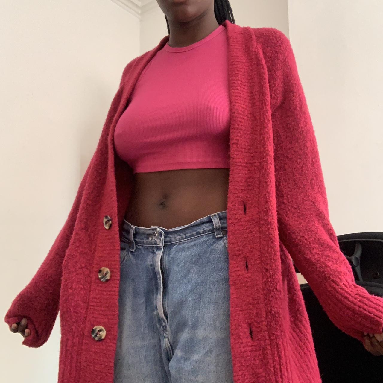 Cute hot pink cardigan with brown buttons! The... - Depop