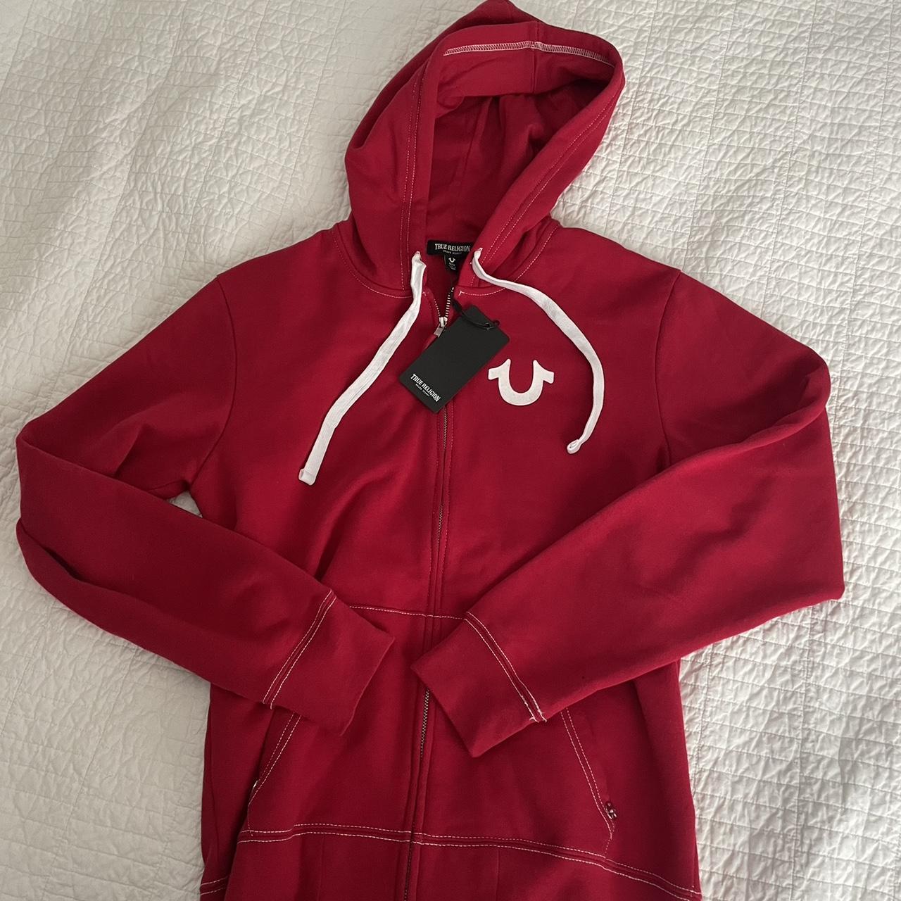 Red True Religion Zip Up Jacket - Depop