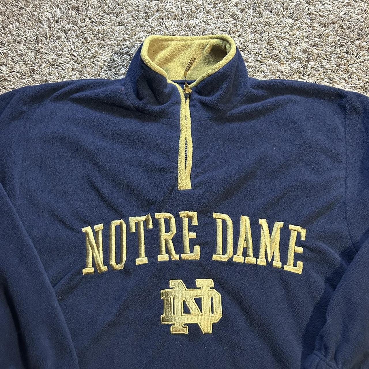 Vintage 90s Navy Blue and Gold Notre Dame fleece... | Depop