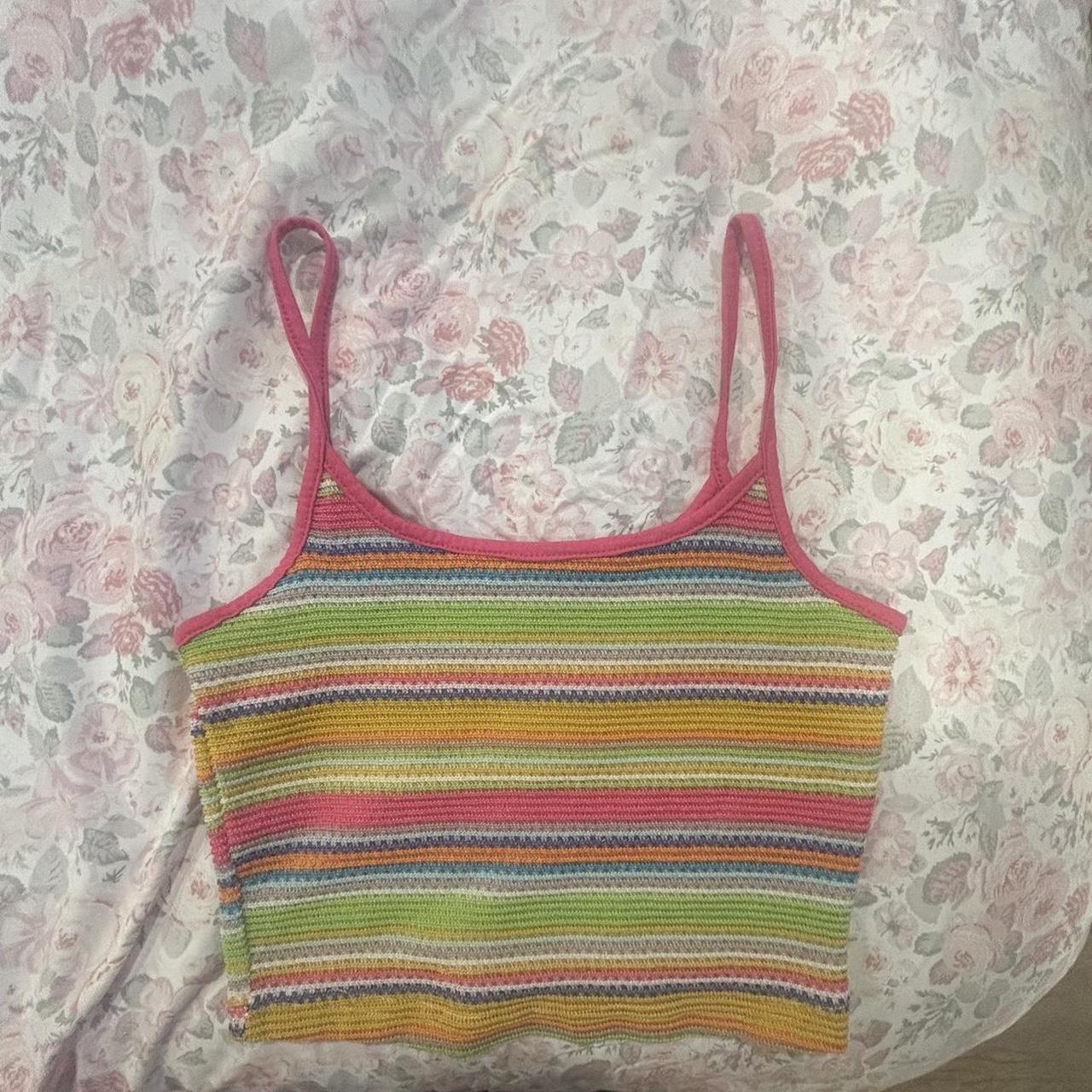 Multicoloured striped cropped tank top #summer... | Depop