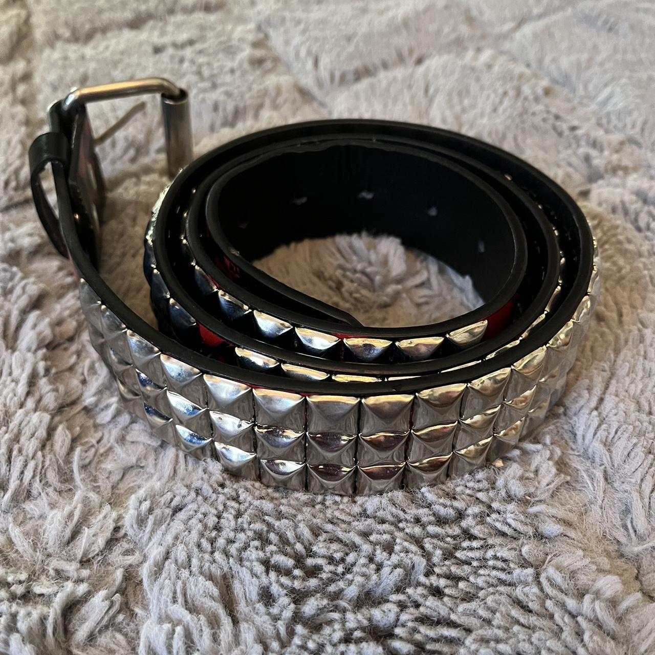 Studded belt/red skull design XL Couple studs... - Depop