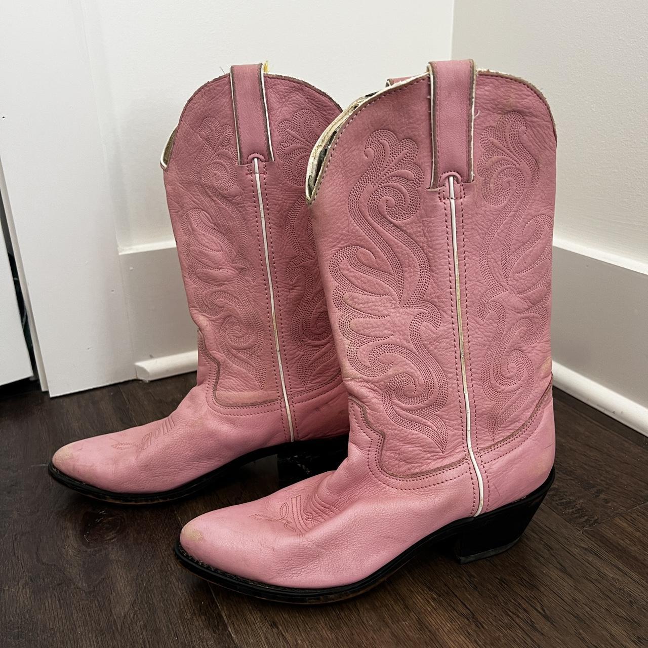 Vintage Durango Cowboy Boots Size 6.5 W Pink Leather... - Depop