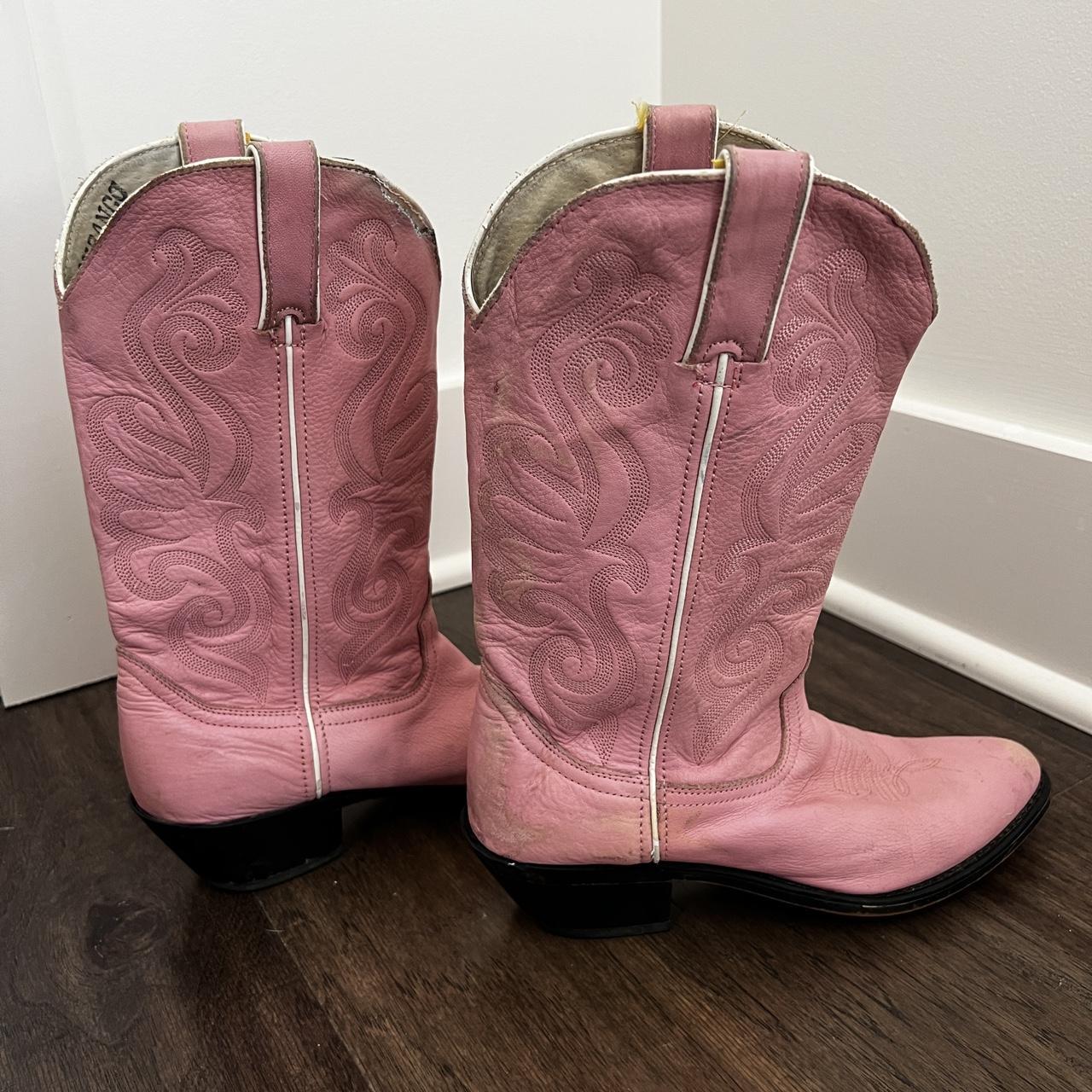 Vintage Durango Cowboy Boots Size 6.5 W Pink Leather... - Depop