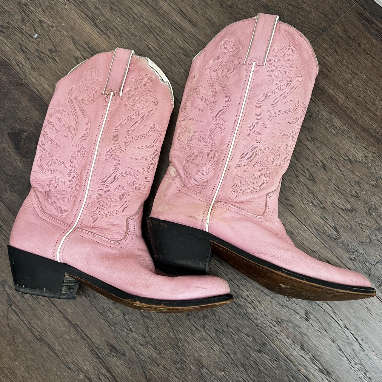 Vintage Durango Cowboy Boots Size 6.5 W Pink Leather... - Depop