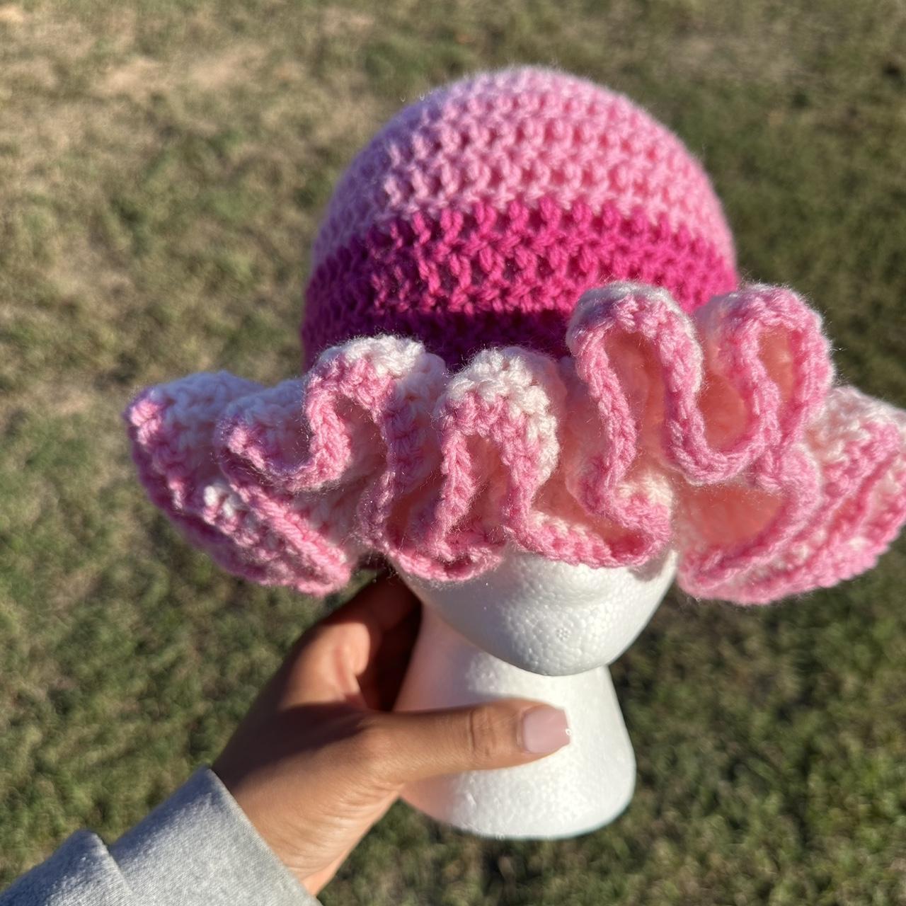 shades of pink ruffle hat💗 #rufflehat #beanie... - Depop