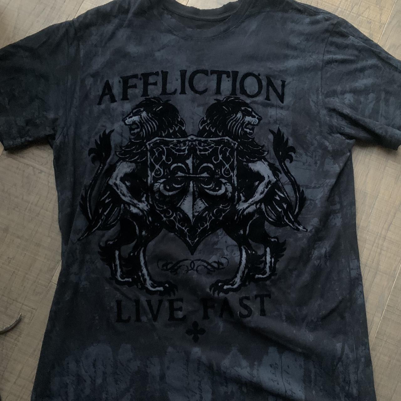 Affliction live fast y2k black and grey shirt Size... - Depop
