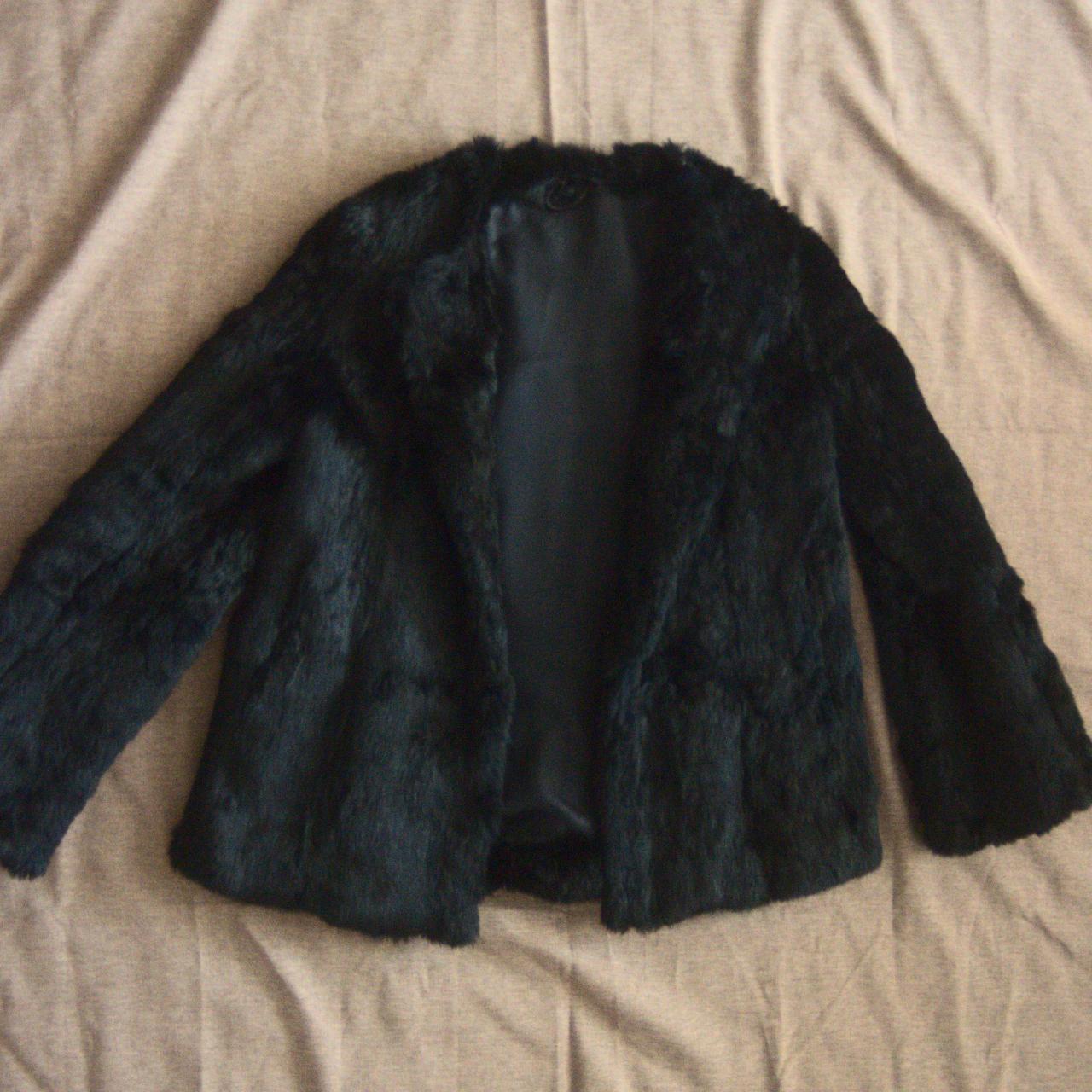 WOMENS LARGE BLACK RABBIT-FUR JACKET AUTHENTIC... - Depop