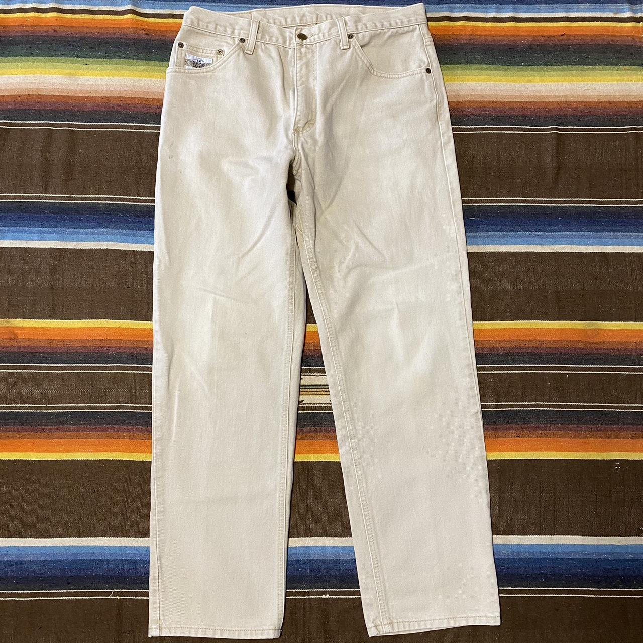 Vintage 90s Diamond Gusset Heavyweight Cream Jeans... - Depop