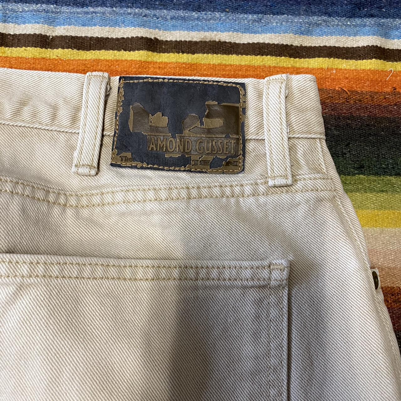 Vintage 90s Diamond Gusset Heavyweight Cream Jeans... - Depop