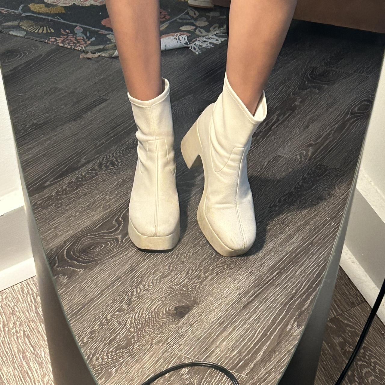 Cream platform square toe booties! - Depop