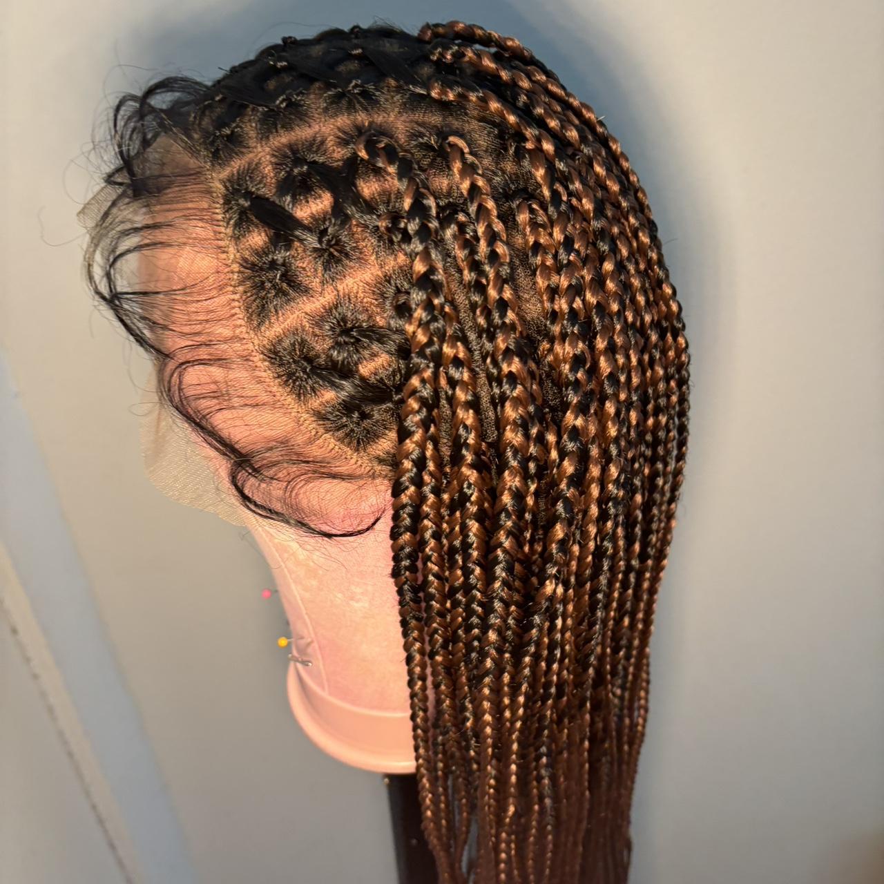 32in Long coily braided lace front cross cross wig - Depop