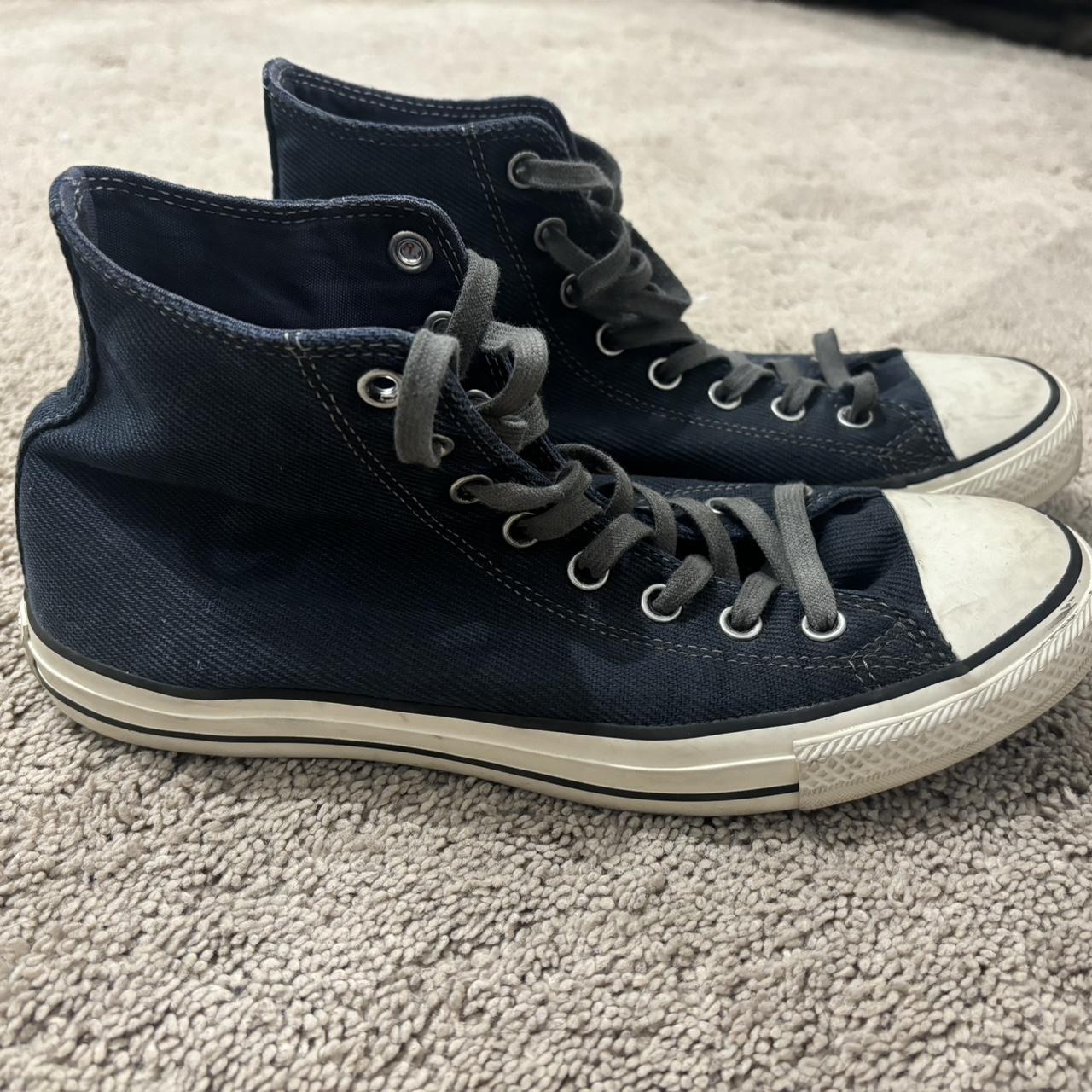 Navy blue Converse high top trainers #converse... | Depop