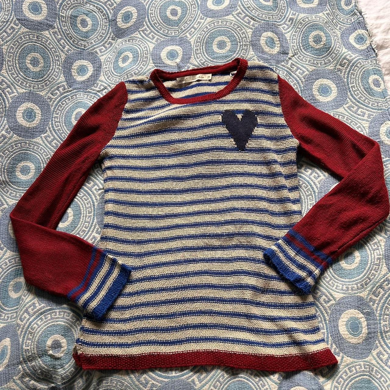 Blue and red striped Next long sleeve top with heart... - Depop