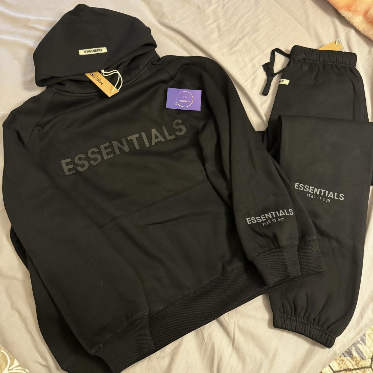 ESSENTIALS FEAR OF GOD BLACK TRACKSUIT FAST DELIVERY - Depop