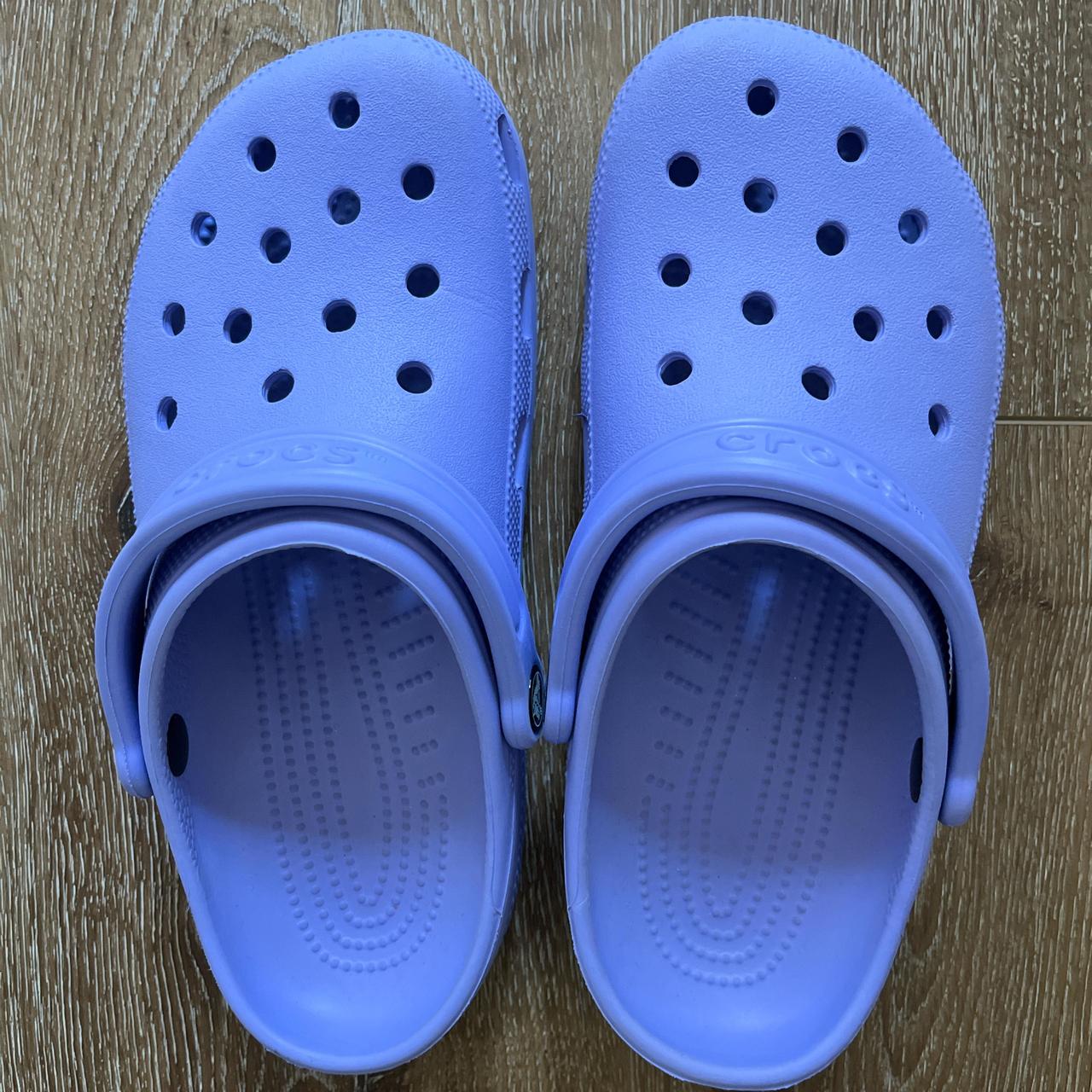 Purple crocs size 9 women’s 7 men’s. Good condition... - Depop