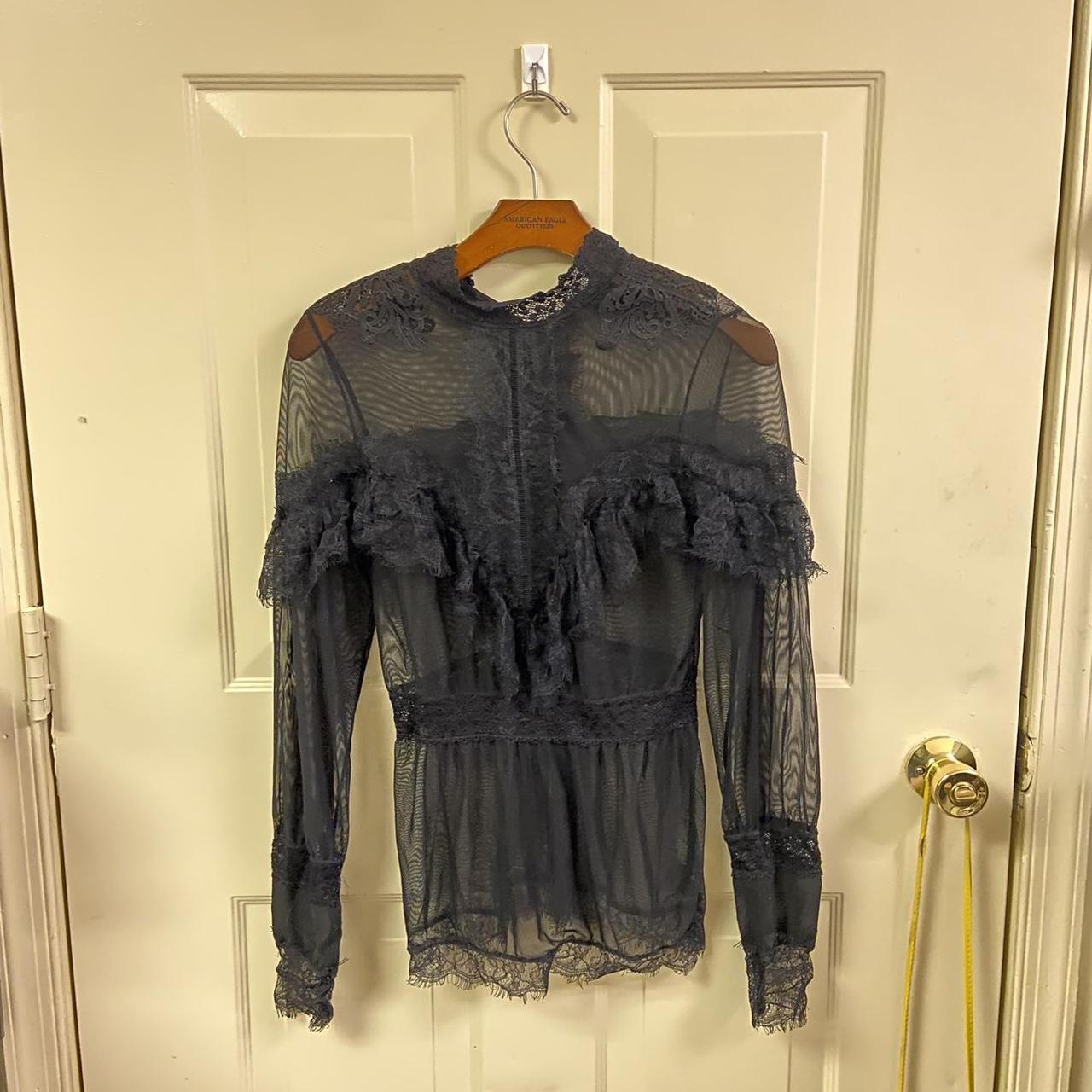 Widow Black Lace Emo Scene Goth Mock Neck Sheer Mesh... | Depop